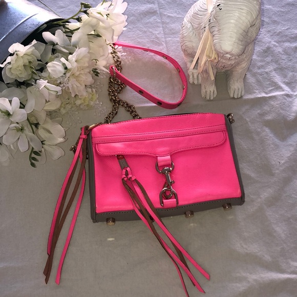 Rebecca Minkoff | Bags | Rebecca Minkoff Neon Pink Grey Wgold Chain ...